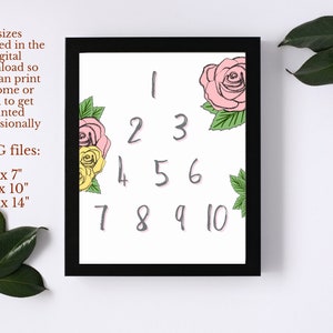 Alphabet Numbers shape / Printable Wall Art / Rose Theme/ - Etsy