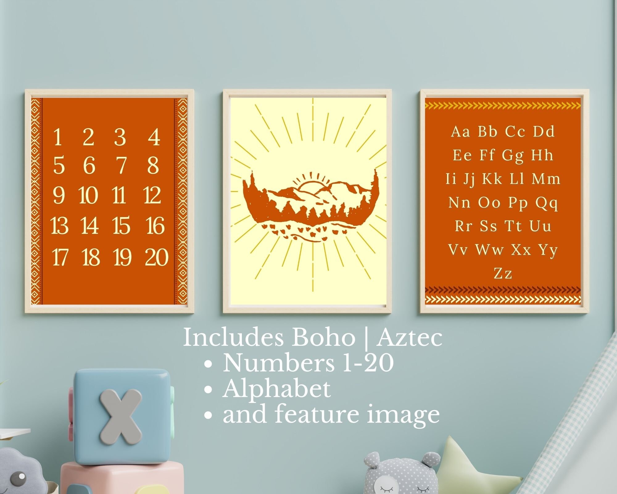 Alphabet and Numbers Decor / Printable Wall Art / Boho Aztec / - Etsy