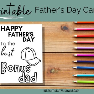 Printable Father's Day Card / Bonus Dad/ Step Dad / Print and Color ...