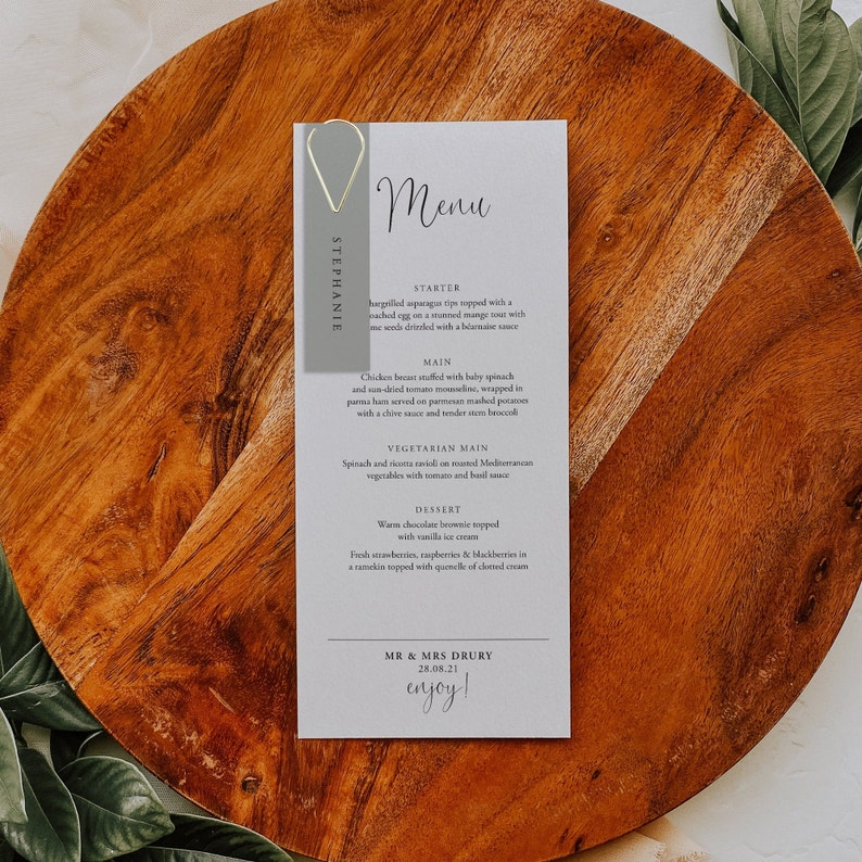 PERSONALISED WEDDING MENU Wedding Menu With Name Tag Menu - Etsy UK