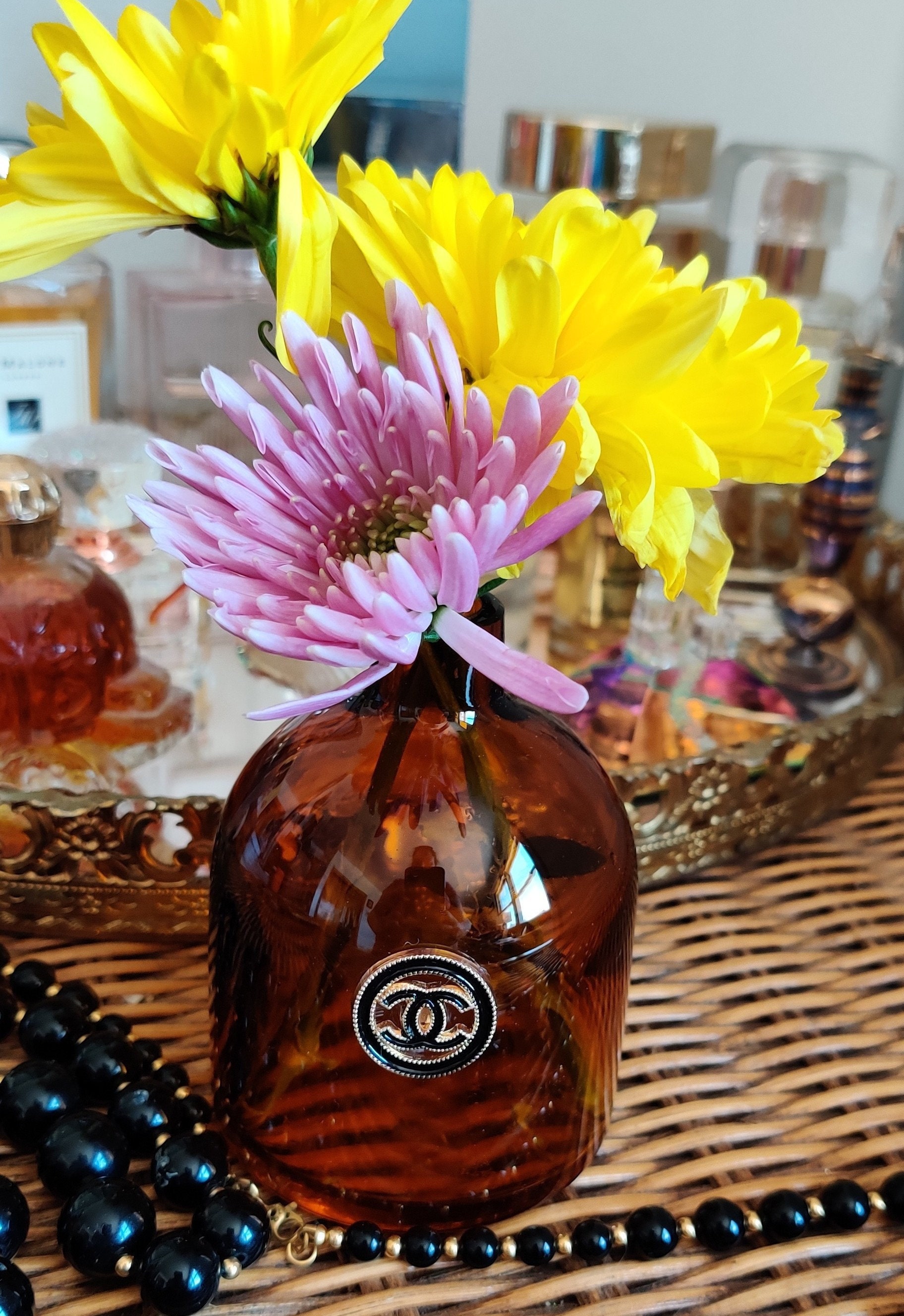 Unique Hand Blown Amber Glass Vase With Designer Button - Etsy UK