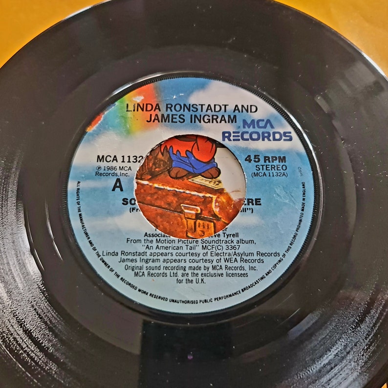 Linda Ronstadt and James Ingram Somewhere Out There Original 1986 7 P/S Build A Fantastic Vinyl ...