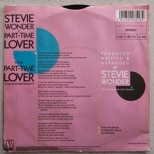 Stevie Wonder - Part-time Lover - Original 1985 - 7" P/S Vinyl Record - Etsy