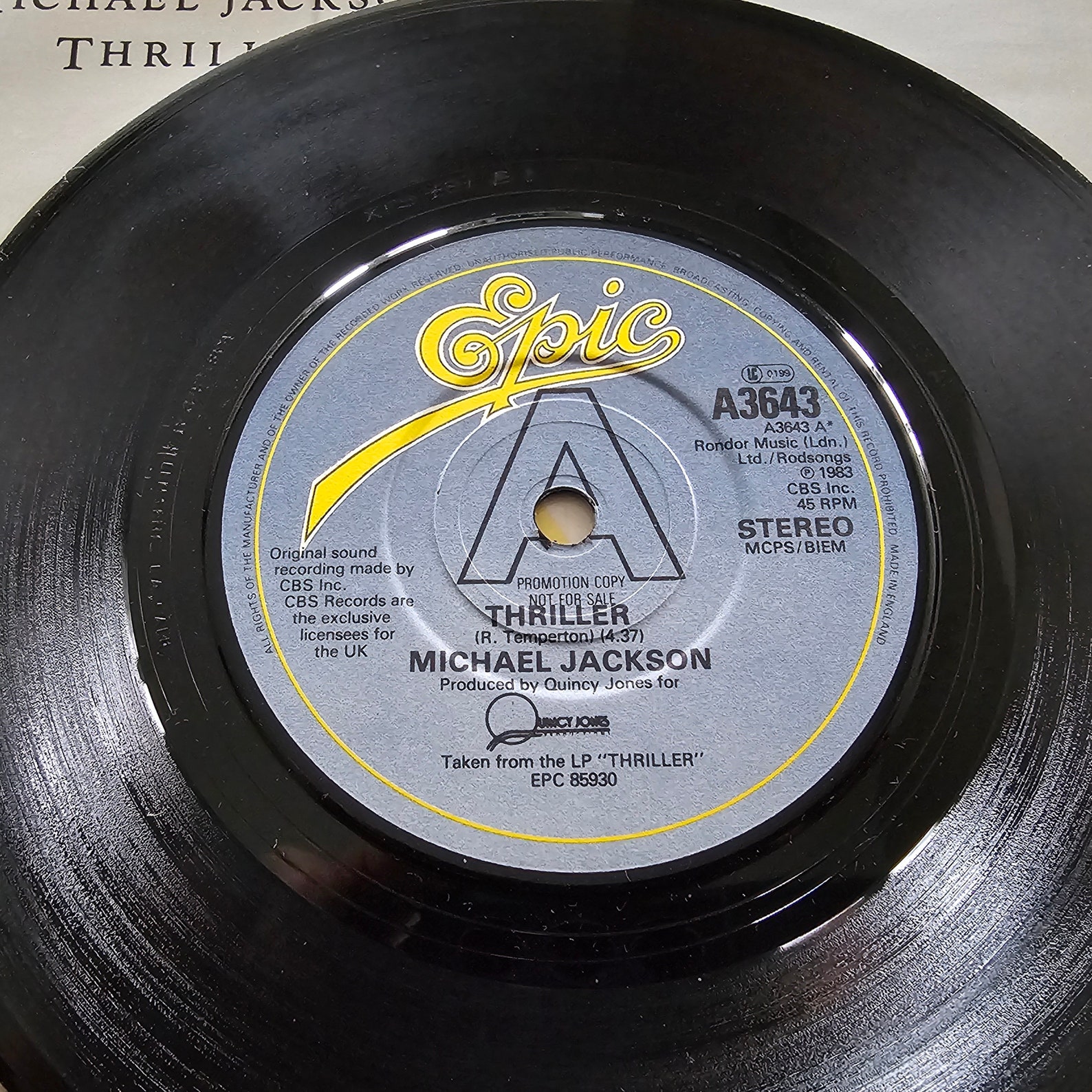 Michael Jackson (e) - Thriller - Original 1983 Promo 7" Vinyl Record - Etsy