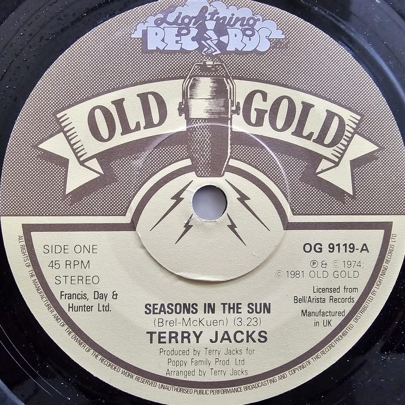 Terry Jacks - Seasons in the Sun 7" Vinyl Record - 1974 Reissue - Etsy