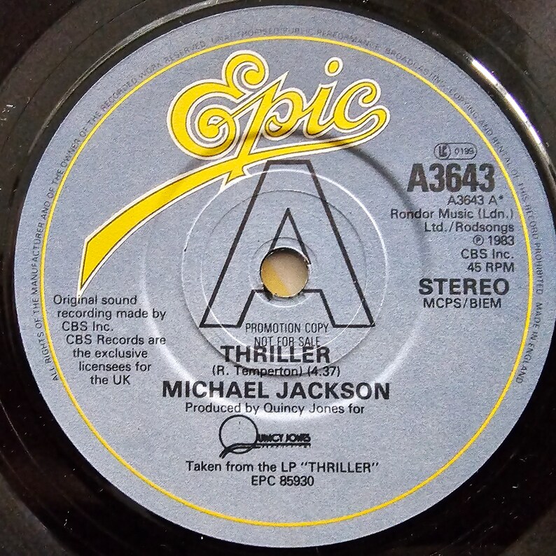 Michael Jackson (e) - Thriller - Original 1983 Promo 7" Vinyl Record - Etsy