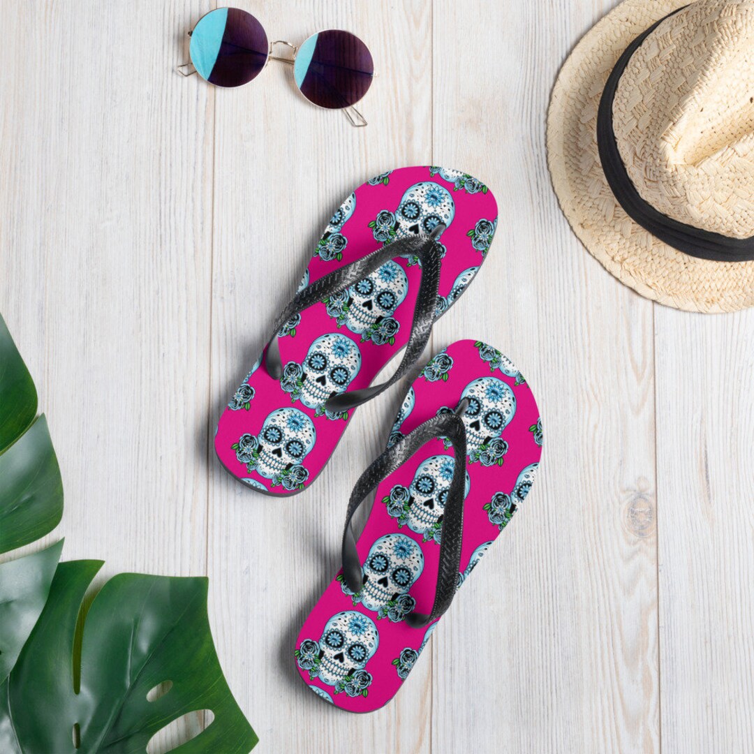 Sugar Candy Skull Flip-flops Pink, Cute Gifts, Fun Sandals, Beach Wear ...