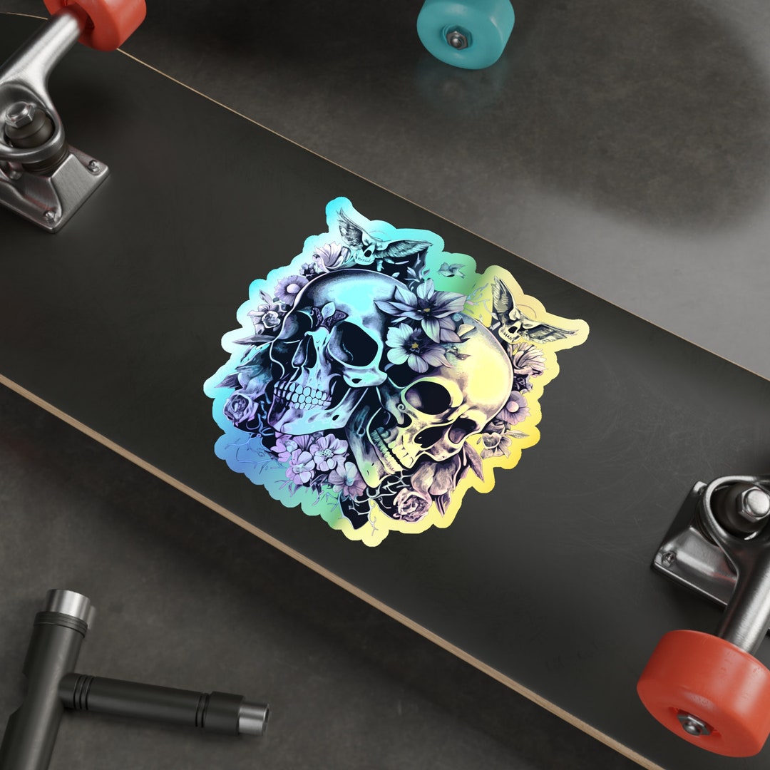 Holographic Die-cut Sticker Pastel Goth Skeleton Heads With Roses - Etsy