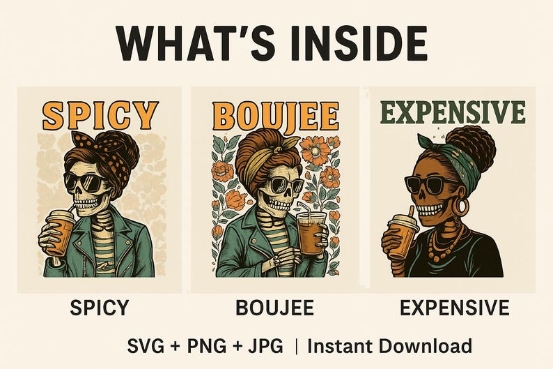 Skeleton Lady Clipart – 3 PNG/JPG/SVG Designs | Spicy, Boujee ...