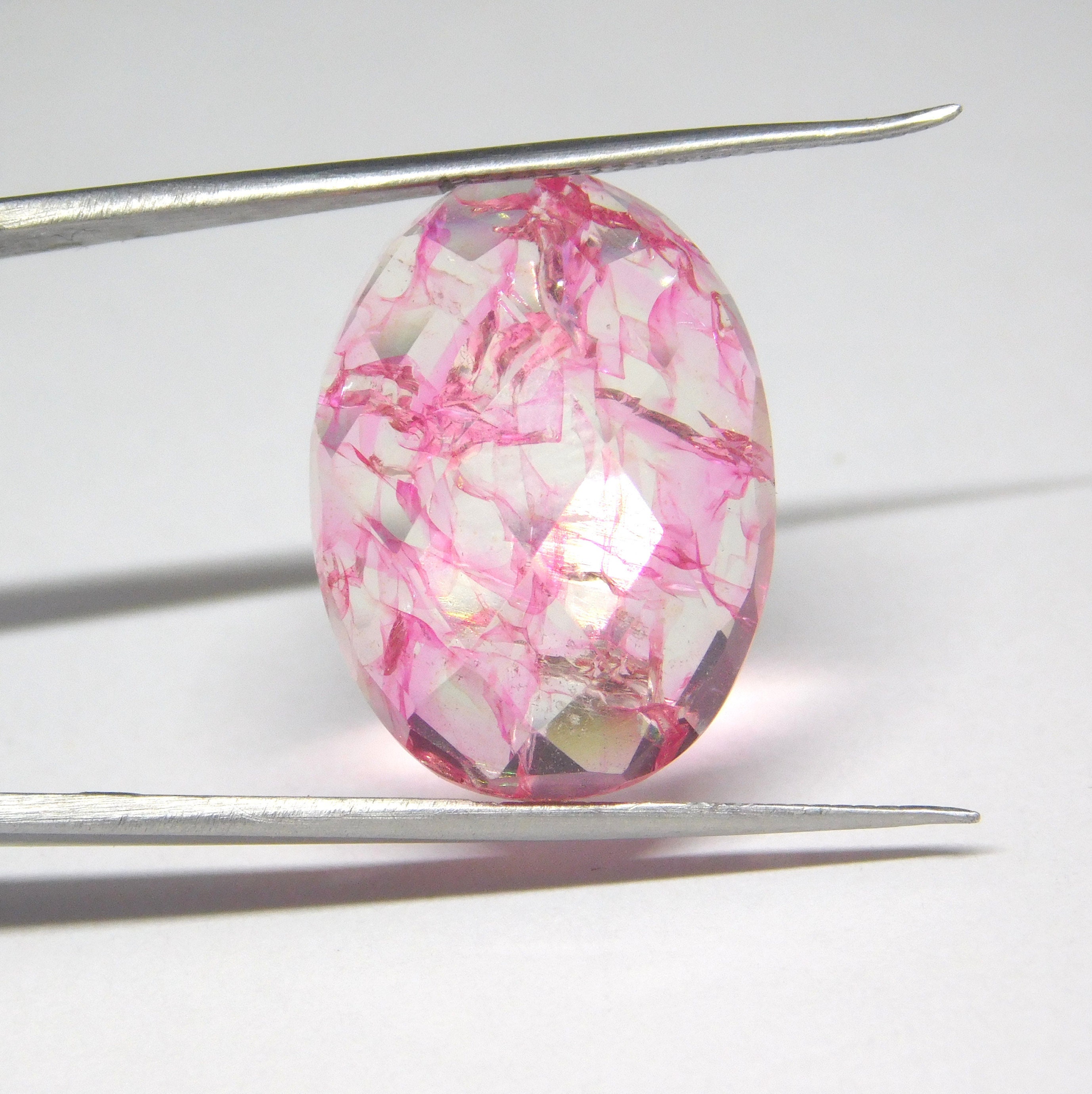 Natural Pink Cracked Crystal Gemstone16x21mm Oval Shape | Etsy