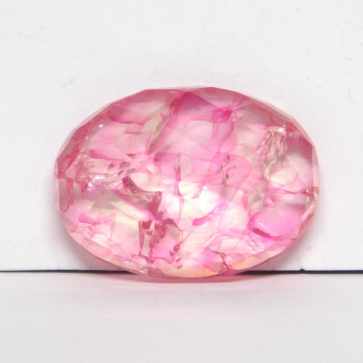 Natural Pink Cracked Crystal Gemstone16x21mm Oval Shape | Etsy