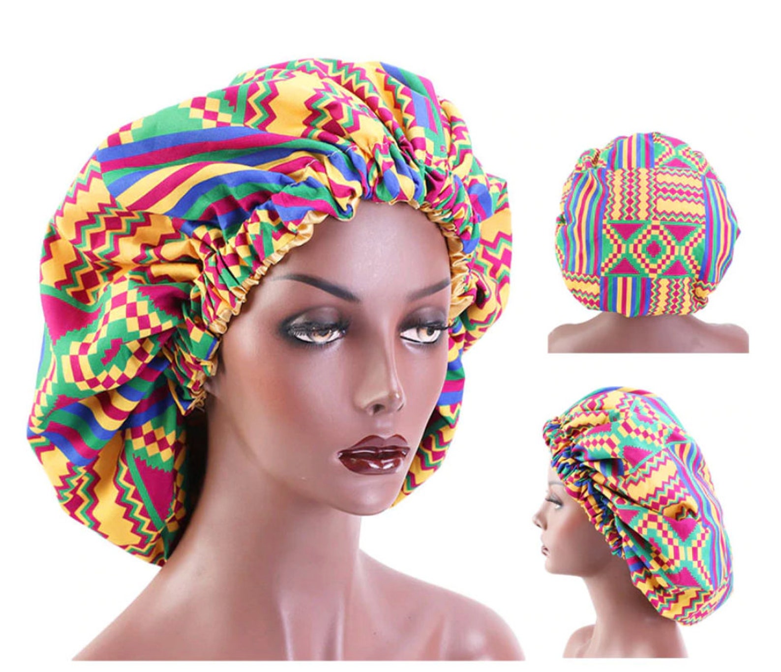 Kente African Print Satin Bonnets/ Ankara Satin Bonnet/ Satin Bonnet ...