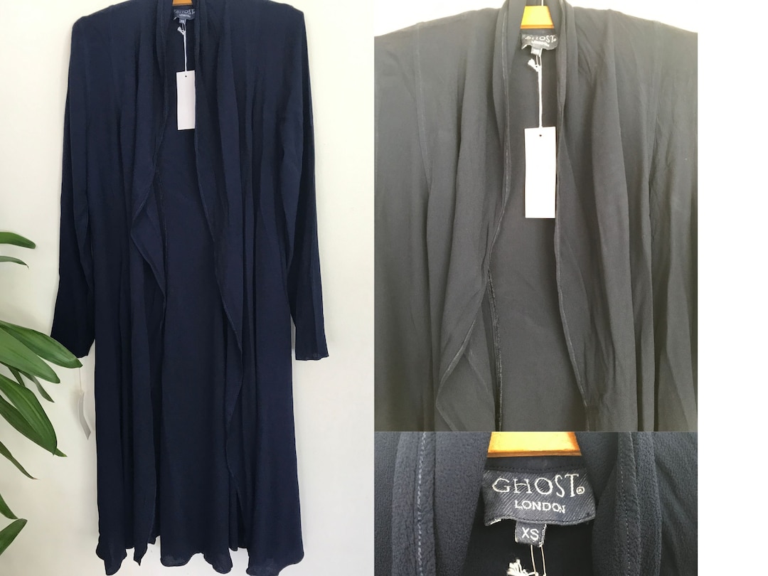 Vintage Ghost Dark Blue Duster Coat Jacket XS S Midi Length - Etsy
