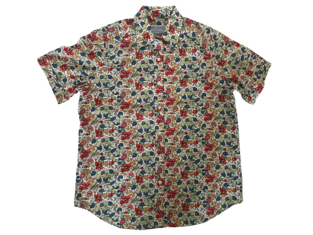 Vintage James Meade Floral Cotton Blouse Shirt | S M 10 12 | Short ...