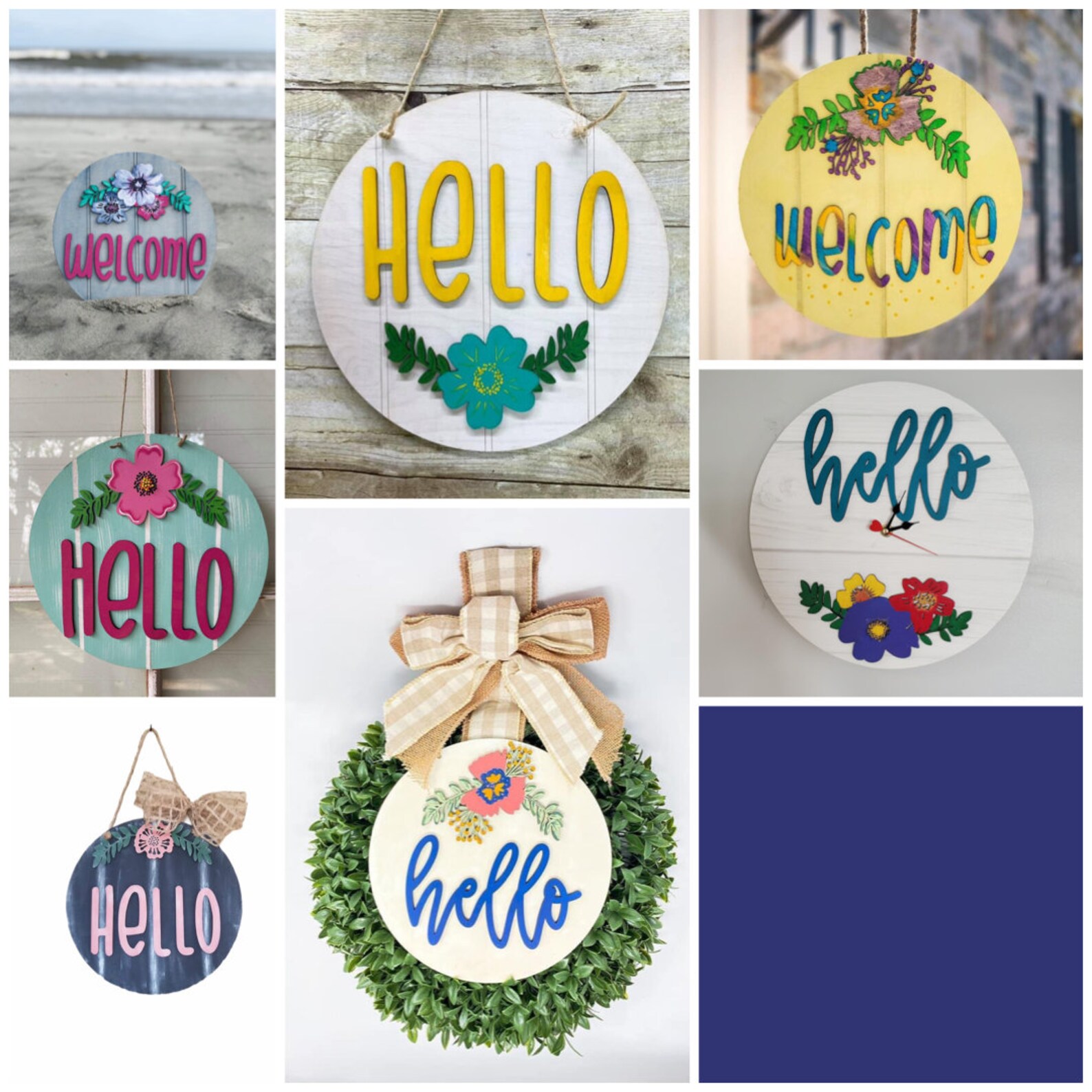 Floral Spring Summer Bundle Door Hanger Svg Hello Welcome - Etsy