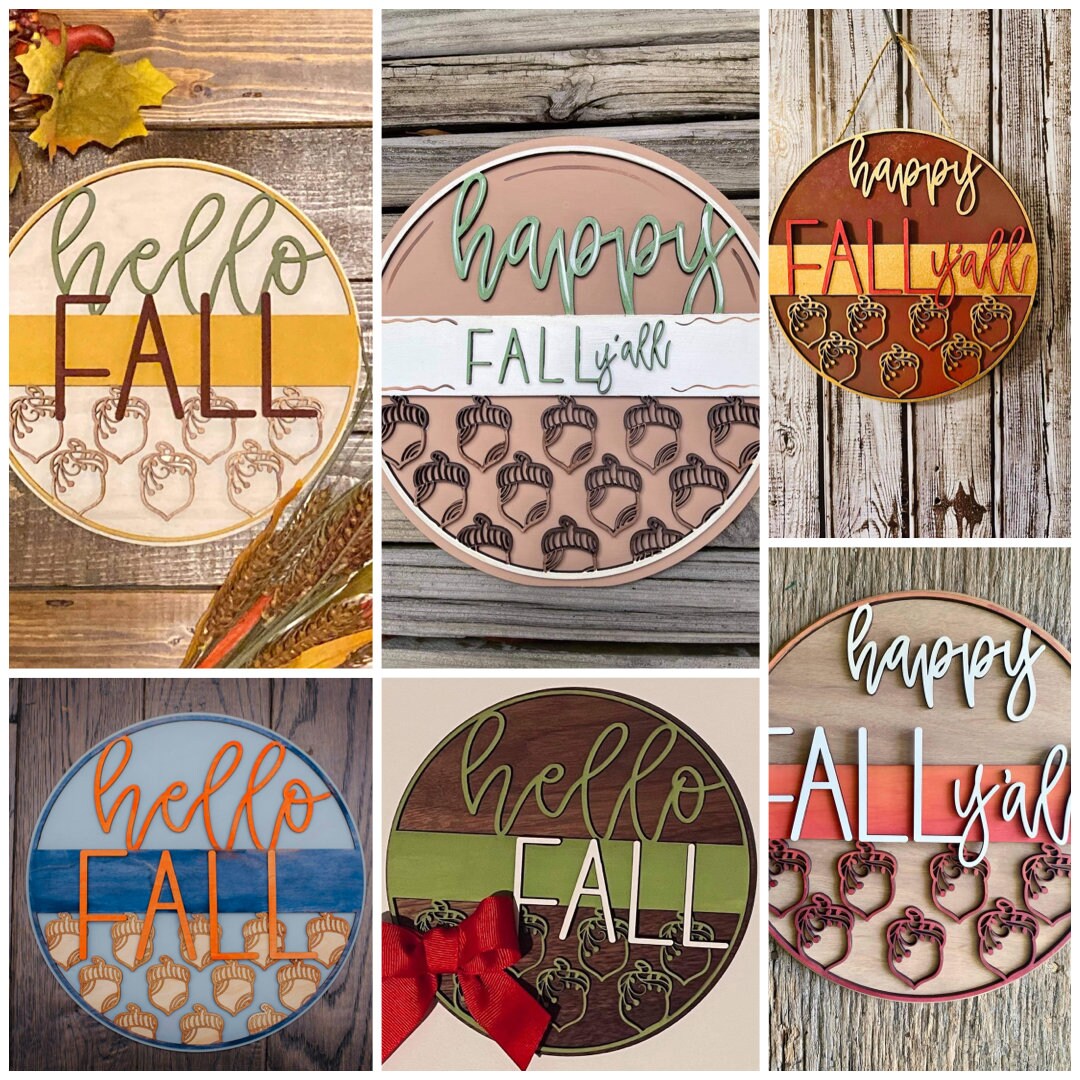 Fall Door Hanger Svg Bundle | Acorn Door Hanger Svg | Hello Fall Door ...