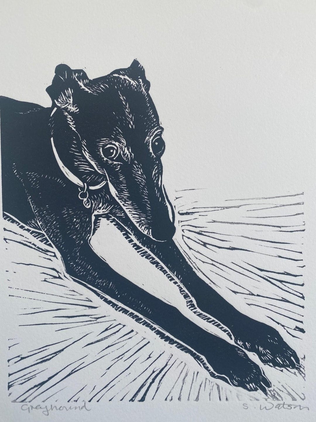 Greyhound, Lino Print, Dog, Lino Cut, Dog Print, Greyhound Print, Print ...