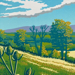 Landscape, Lino Print, Original Art, North Downs Way, Lino Cut, Blue ...