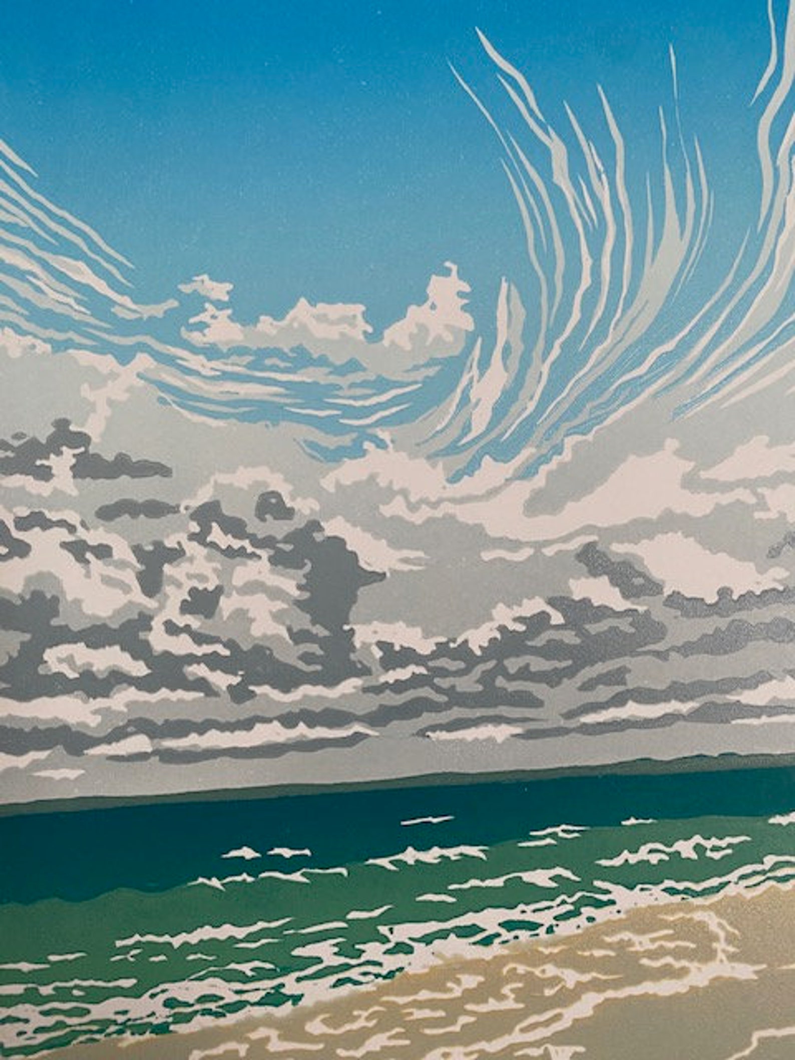 Landscape, Lino Print, Original Art, Hengistbury Head Beach, Dorset ...