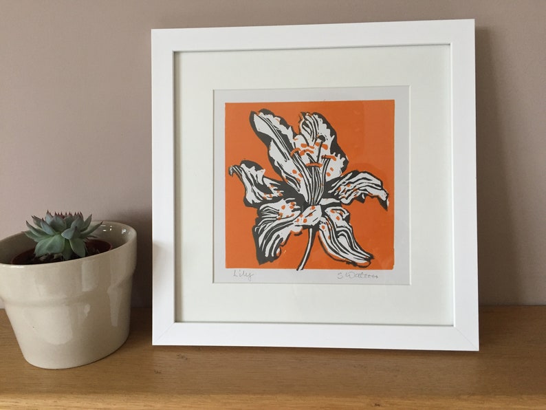 Lily Linocut Lino Print Flowers Orange Original Art Print - Etsy