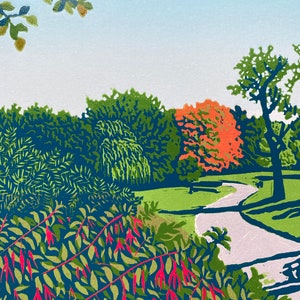 Landscape, Lino Print, Original Art, Godalming, Surrey, Lino Cut, Green ...