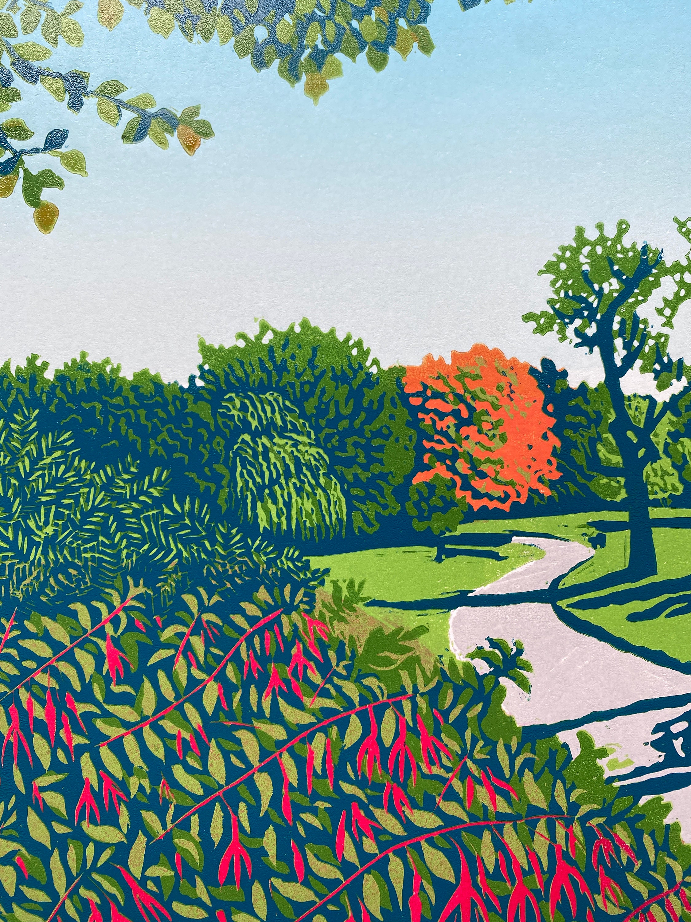 Landscape, Lino Print, Original Art, Godalming, Surrey, Lino Cut, Green ...