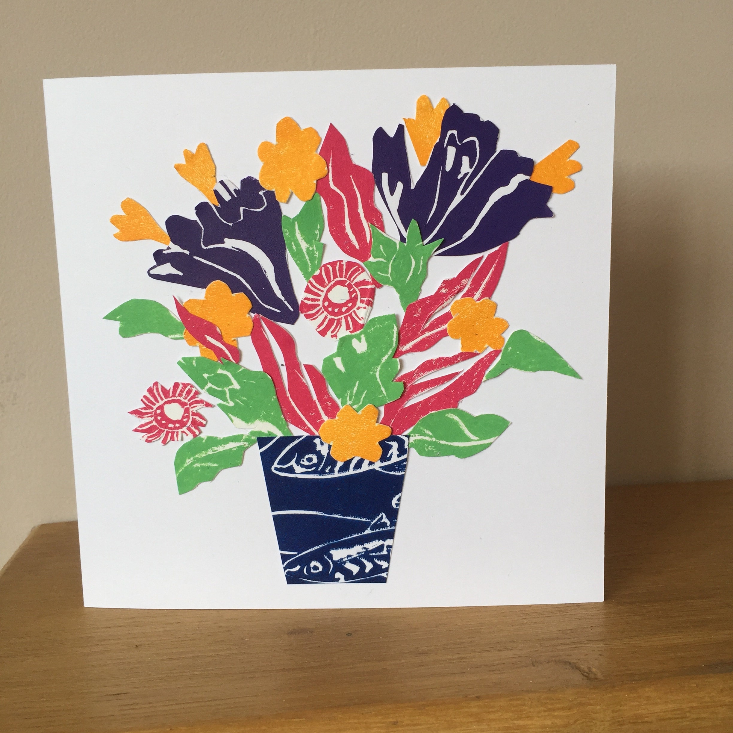 original print blank card lino cut collage card card for him handmade ...