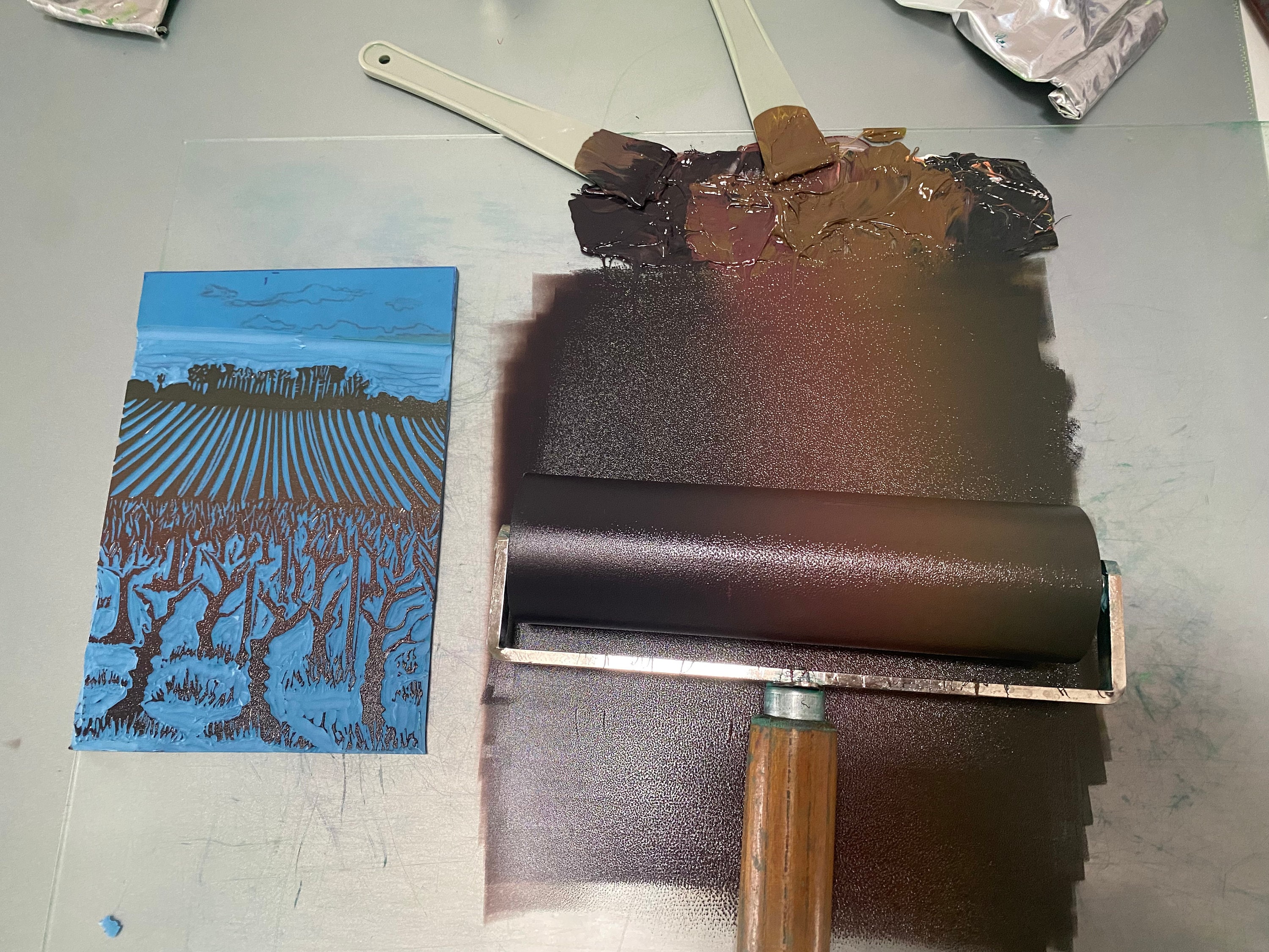 Landscape Lino Print Original Art Denbies Vineyard Surrey - Etsy