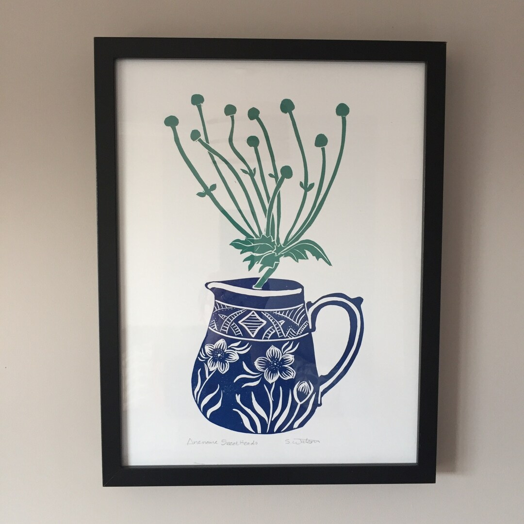 Hand Printed, Lino Print, Seed Heads, Anemone, Linoprint, Original Art ...