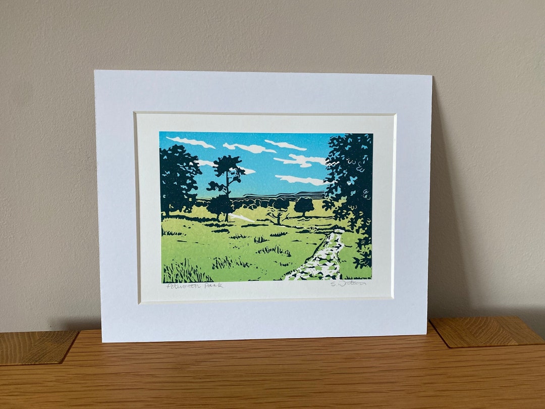 Landscape, Lino Print, Original Art, Petworth Park, Surrey, Lino Cut ...