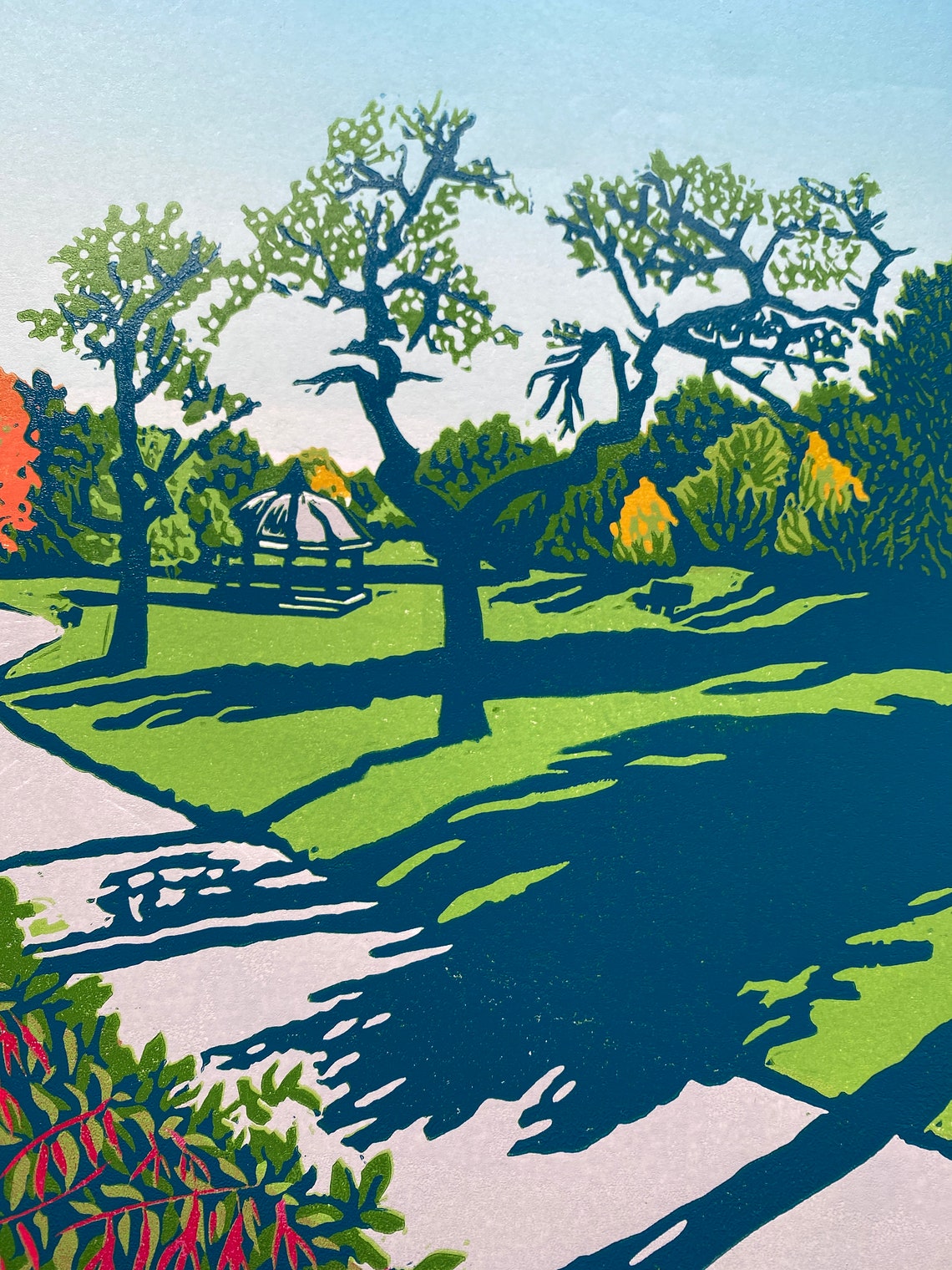 Landscape, Lino Print, Original Art, Godalming, Surrey, Lino Cut, Green ...