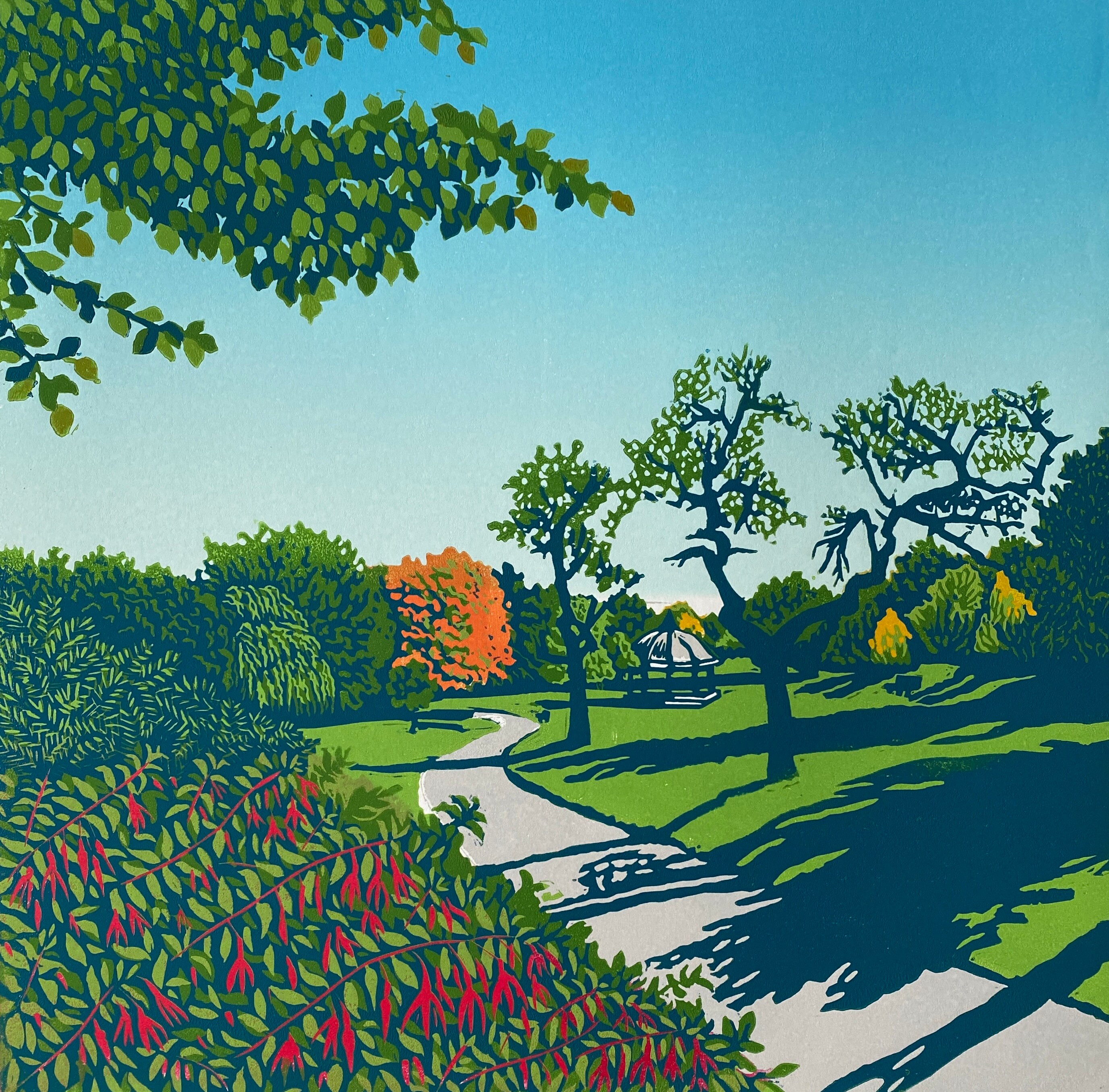 Landscape, Lino Print, Original Art, Godalming, Surrey, Lino Cut, Green ...