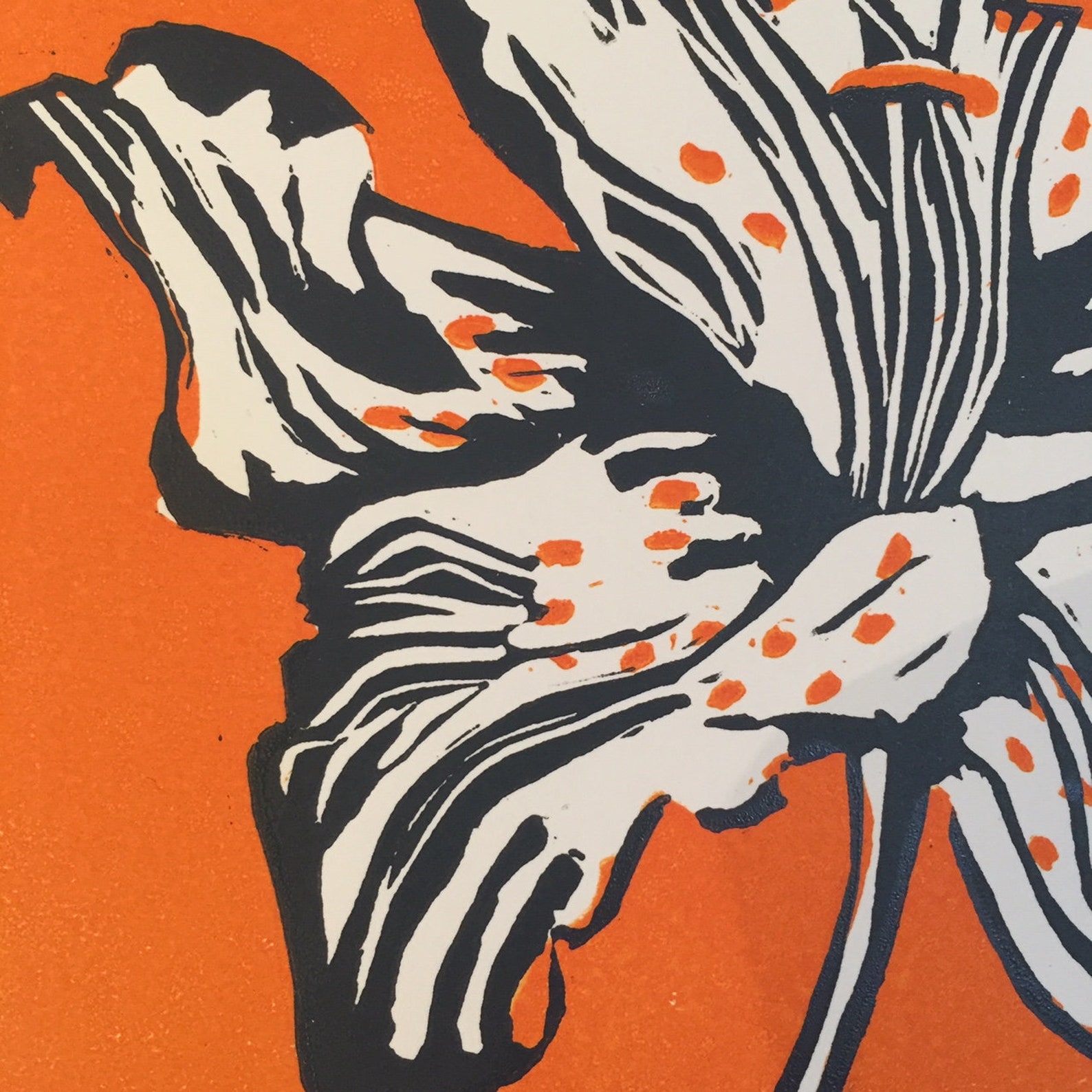 Lily Linocut Lino Print Flowers Orange Original Art Print - Etsy UK