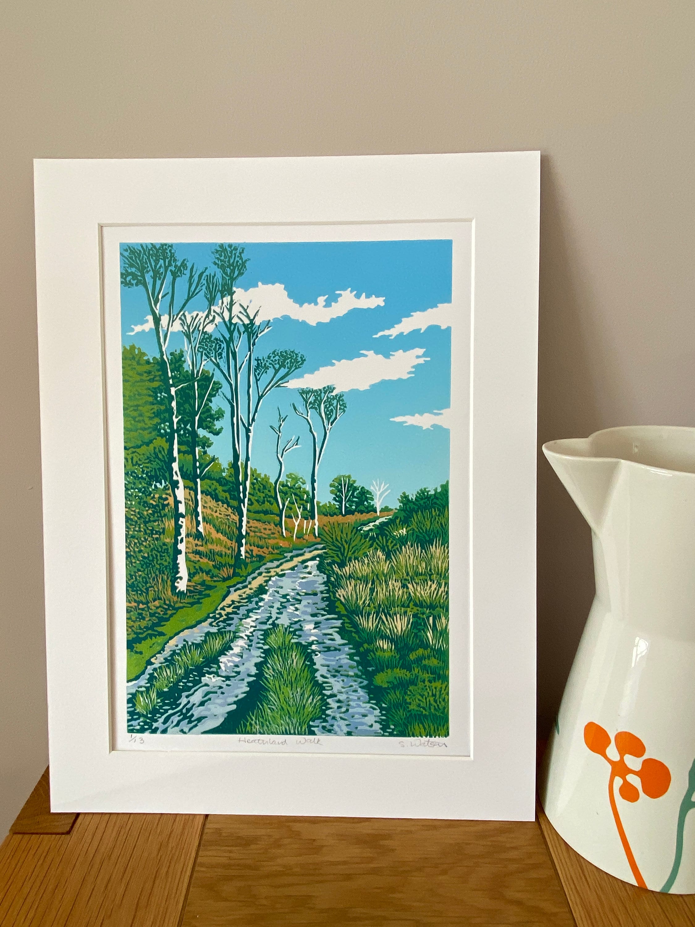 Landscape, Lino Print, Original Art, Frensham Common, Lino Cut, Blue ...