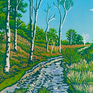 Landscape, Lino Print, Original Art, Frensham Common, Lino Cut, Blue ...