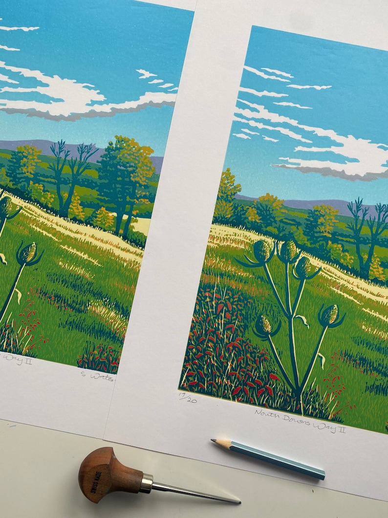 Landscape Lino Print Original Art North Downs Way Lino - Etsy