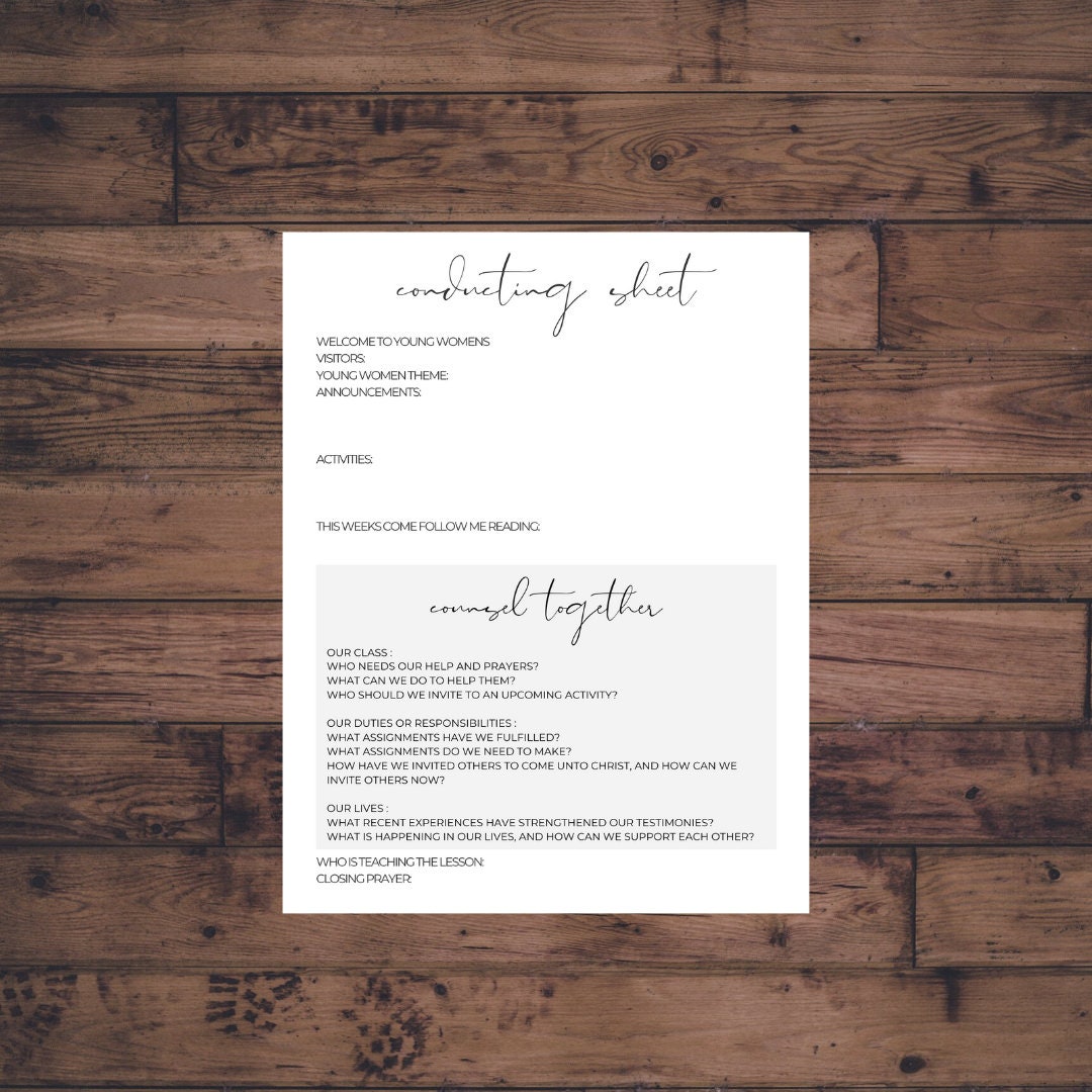 Young Women Conducting Sheet, Young Women's Conducting Sheet, Young ...