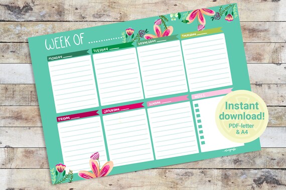 Weekly Planner Printable To-do List Flower Print Cute - Etsy