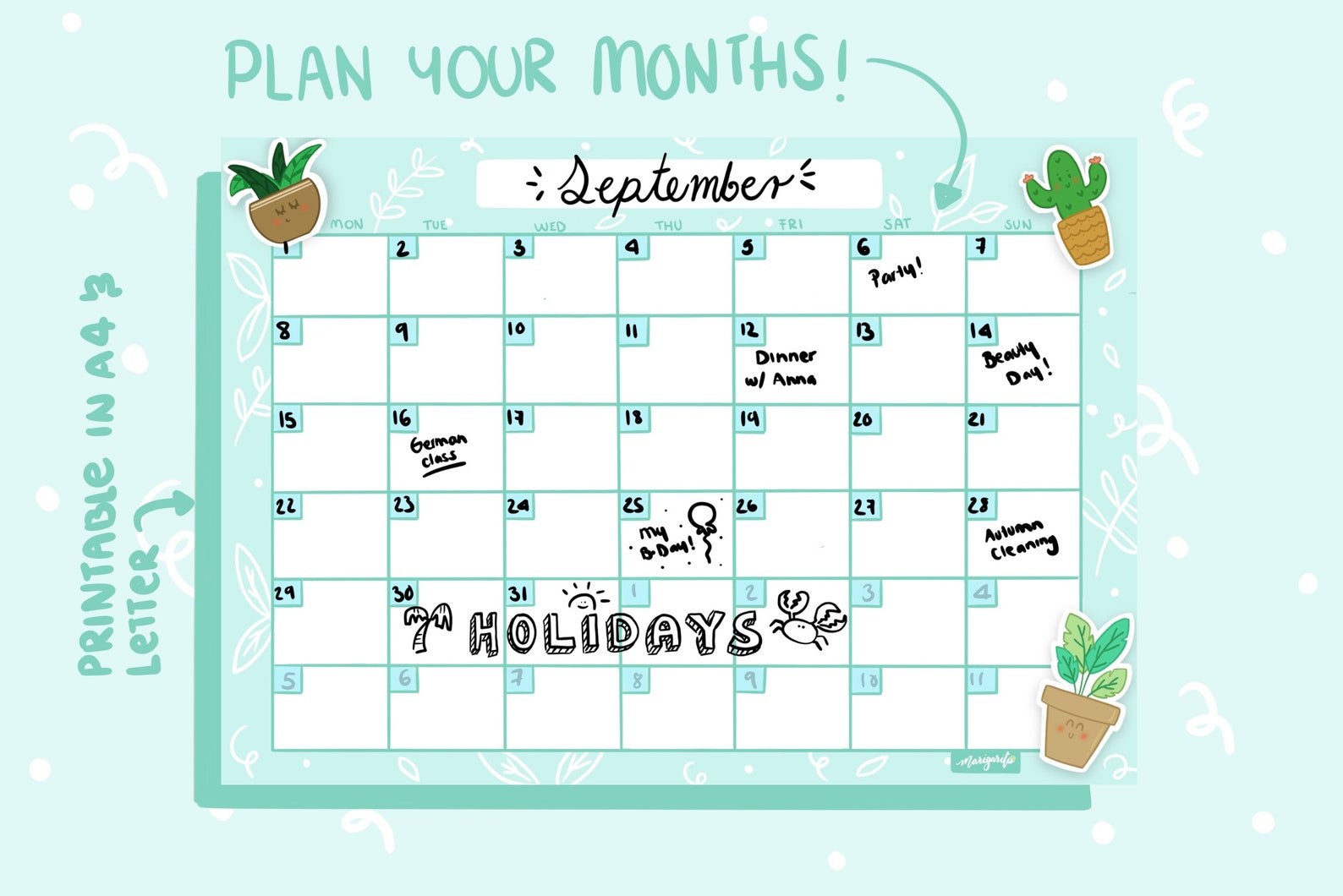Open Monthly Calendar | Cute Stationery | Instant Download Printable ...