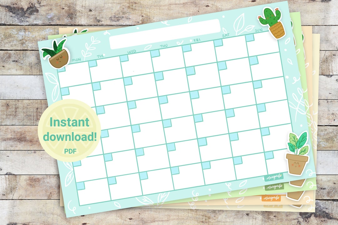 Open Monthly Calendar | Cute Stationery | Instant Download Printable ...