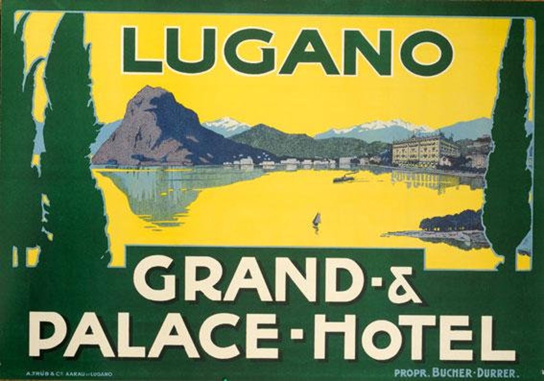 Lugano Grand Palace Hotel C1925 on Japan Paper Original VINTAGE POSTER ...