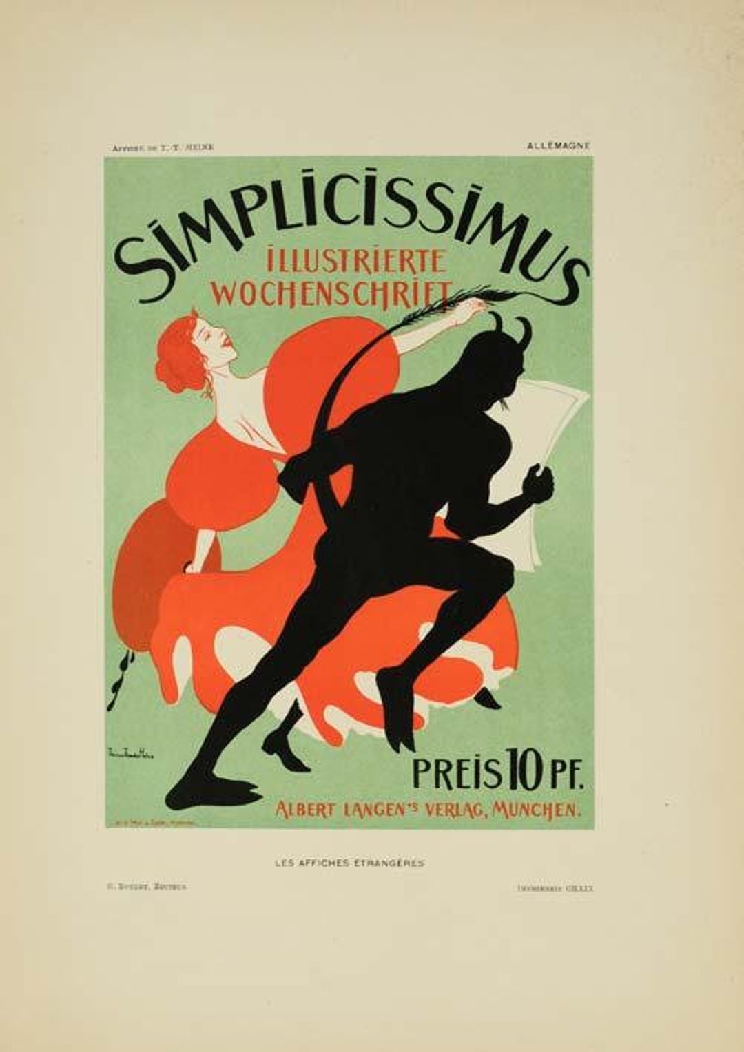 Original Vintage Plate of the Poster Simplicissimus by Heine Affiches ...