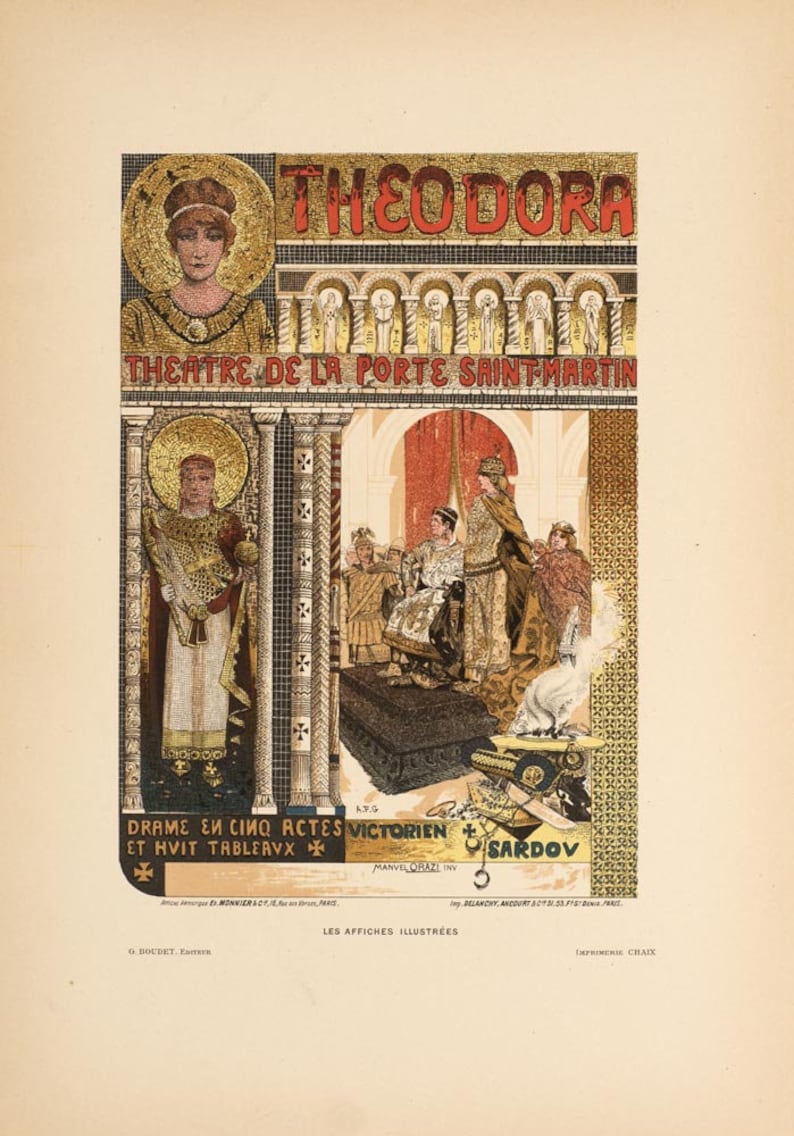 Original Vintage Poster THEODORA BY ORAZI Affiches Illustrees 1896 - Etsy