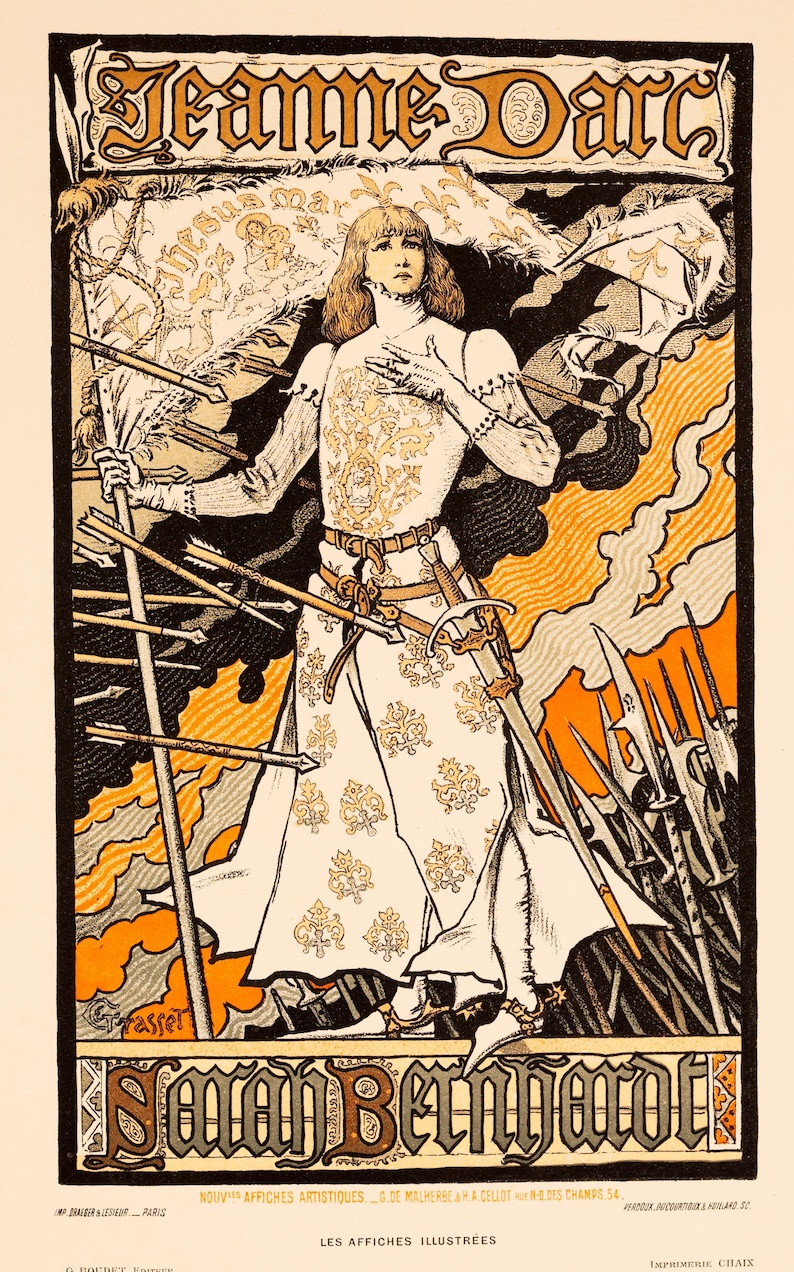 Jeanne D’arc Lithograph: 1896 Art Nouveau Poster by Grasset, Sarah ...