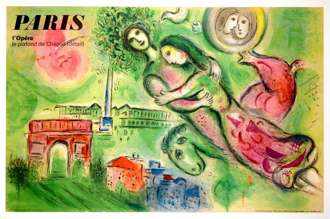 Rare Poster Paris Opera by Marc Chagall Original Vintage French Travel ...
