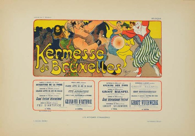 Original Vintage Plate of the Poster Kermess De Bruxelles by Mignot ...