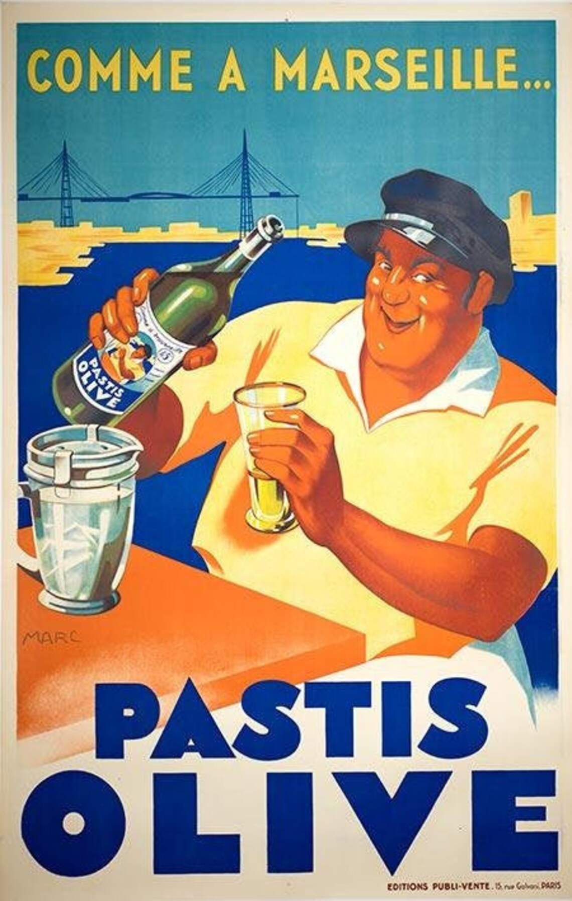 Pastis Olive by Marc C 1930 Original French Drinks Poster - Etsy