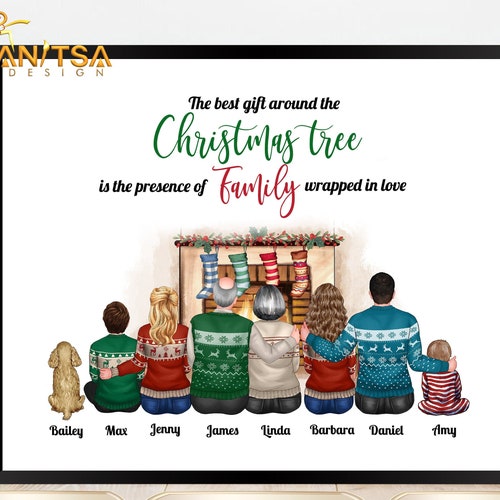 Personalized Christmas Family Portrait Custom Holiday Gift - Etsy