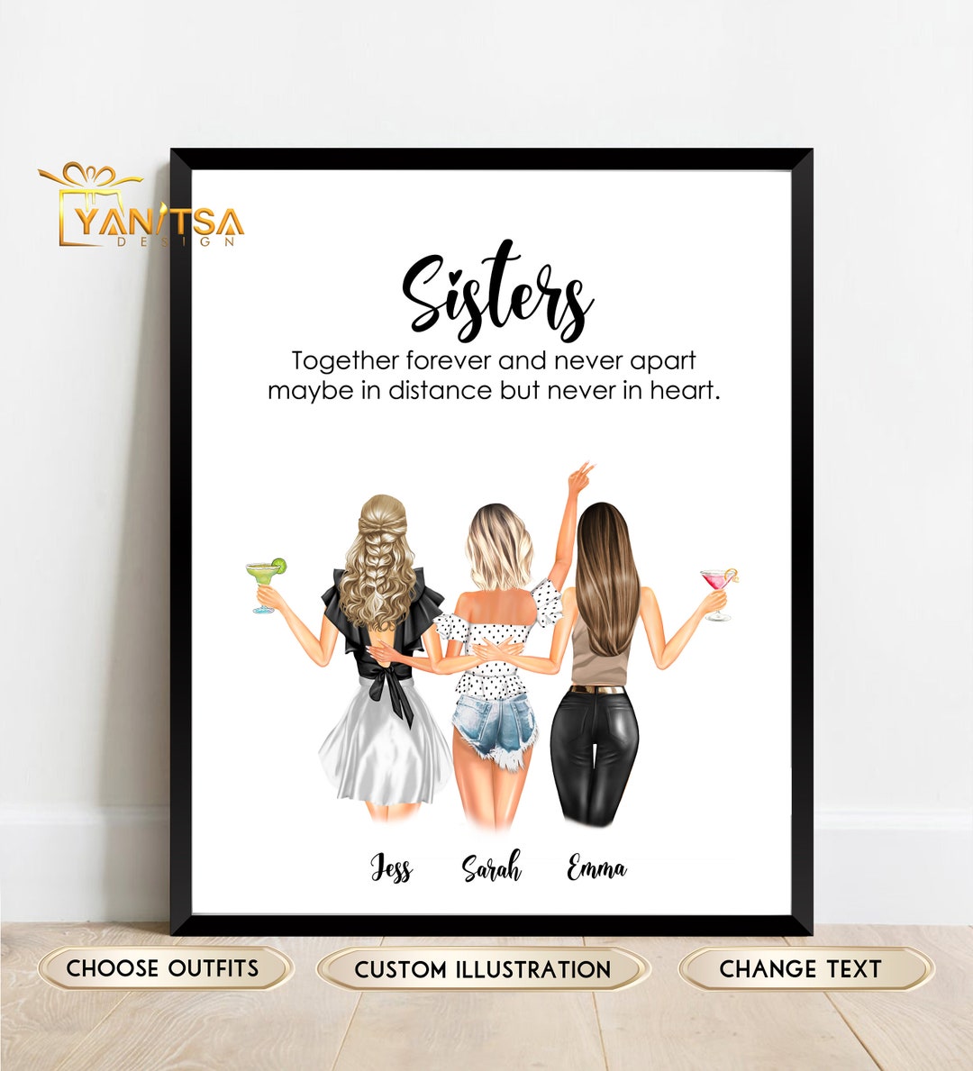 Custom Sisters Portrait - Personalized Sisters Print - Sister Birthday ...