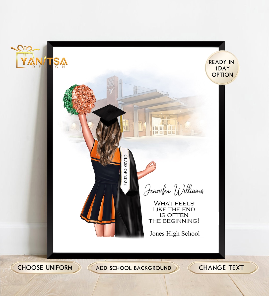 Personalized Cheerleader Illustration Cheerleader Graduation Gift ...